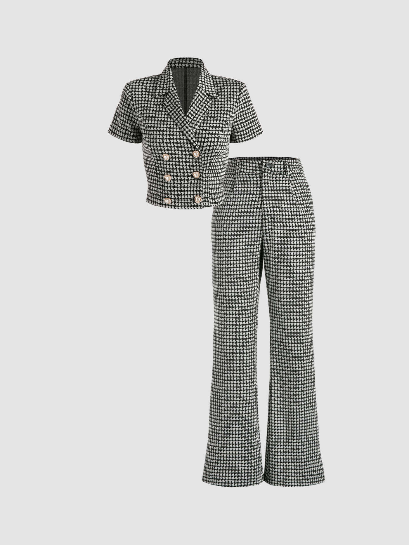 Knit Fabric Lady Houndstooth Set For Daily Casual Date Work