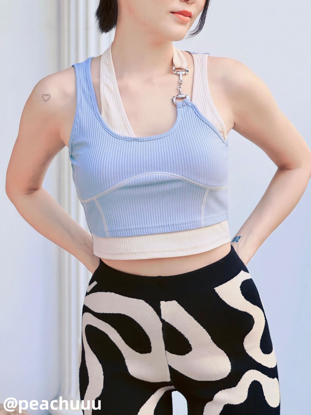 Knit Fabric Patchwork Chain Rib Crop Tank Top