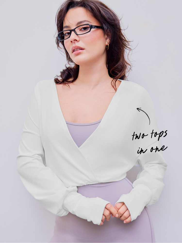 Knit Fabric CiderAIRY™ V-neck Solid Wrap Crop Top For Gym/Sports