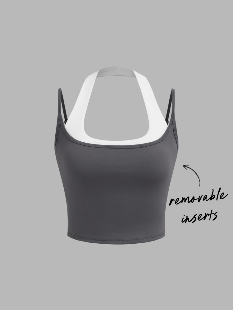 Knit Fabric CiderAIRY™ Two Tone Halter Contrasting Cami Top For Gym/Sports