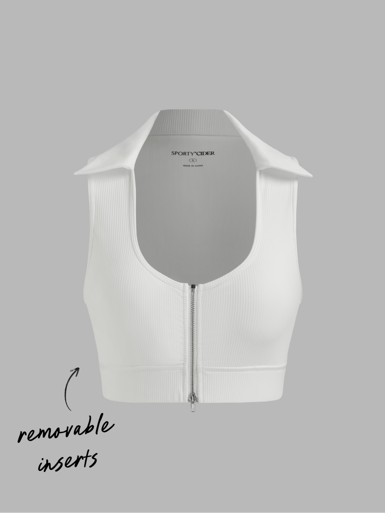 Knit Fabric U-NECKLINE SOLID ZIPPER TANK TOP With Removable Padding For ...