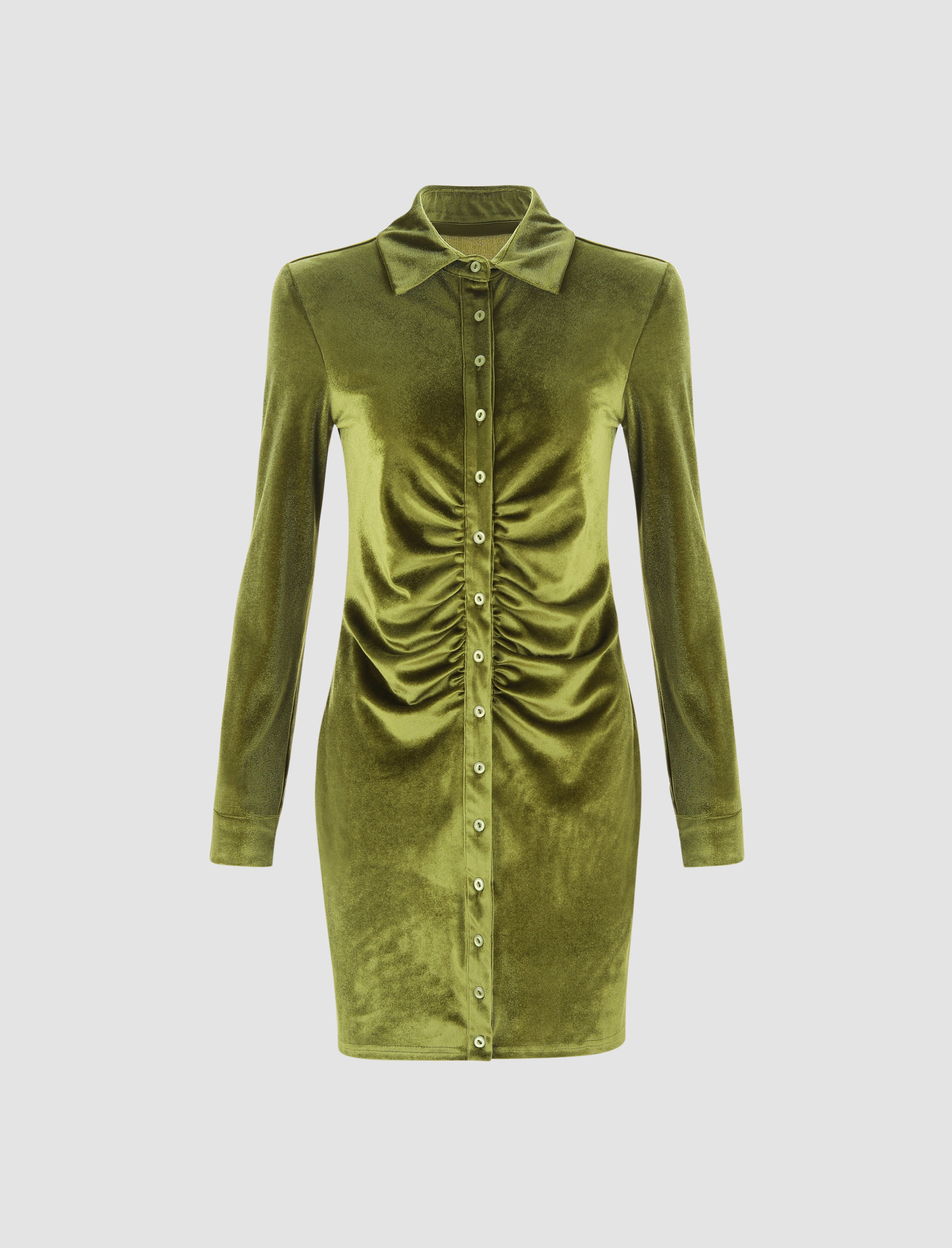 Velvet Gathering Shirt Dress